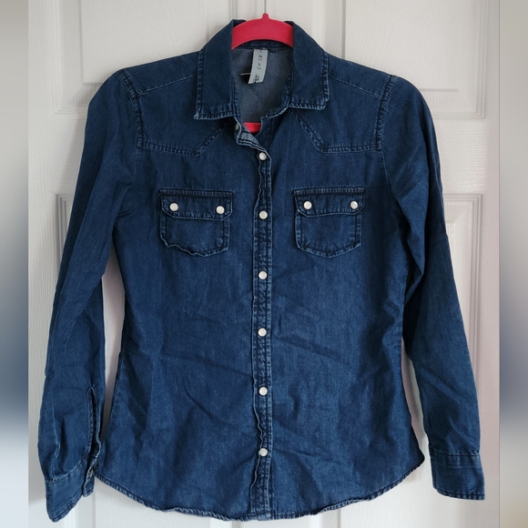 Denim&Co | Tops | Deep Blue Denim Shirt | Poshmark